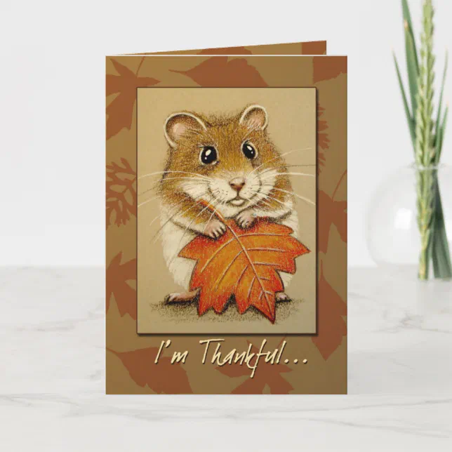 Hamster & Autumn Leaf - Thanksgiving Card | Zazzle