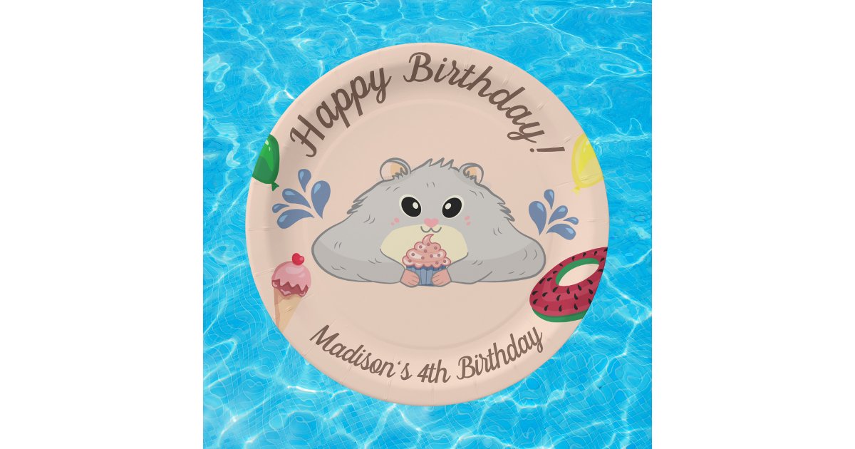Hamster Bday Pool Party Paper Plates | Zazzle