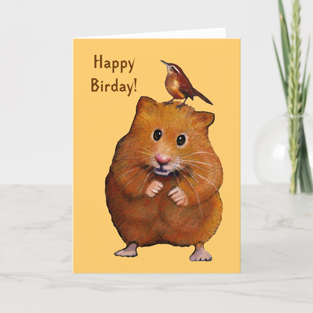 Hamster & Bird: Happy Bird Day, Birthday Card | Zazzle