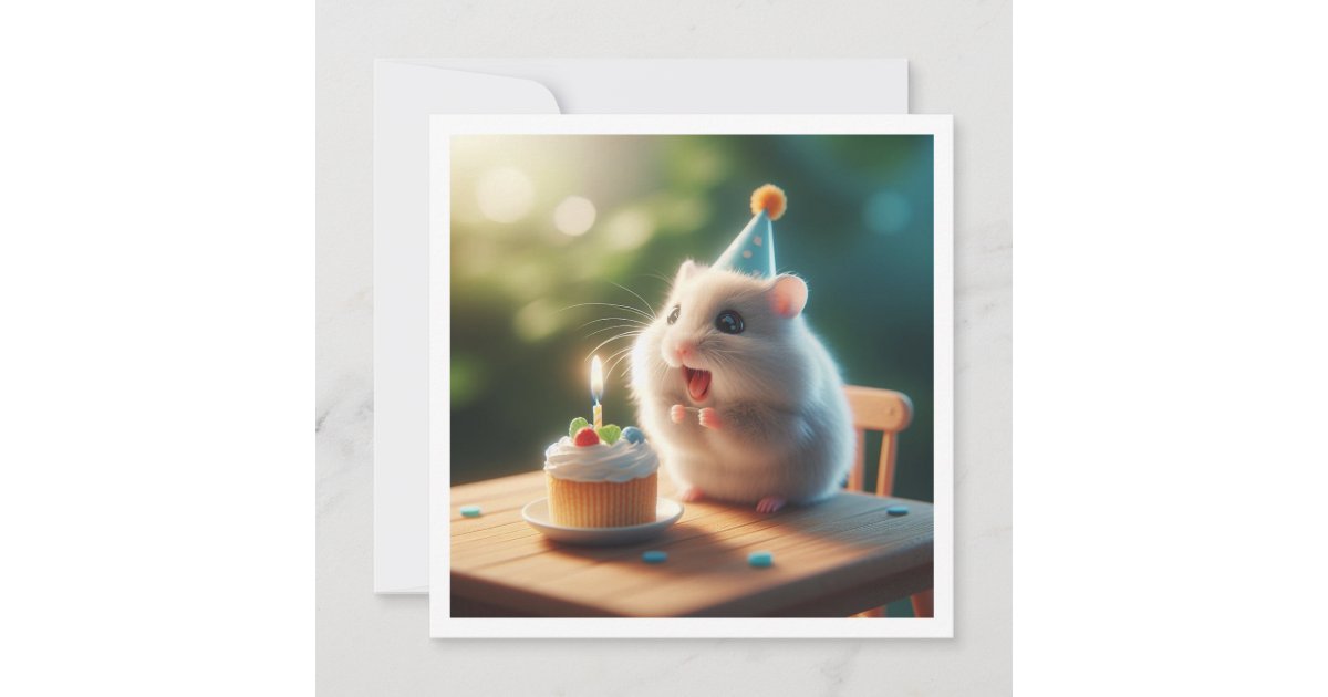 Hamster eating cake birthday invitation | Zazzle