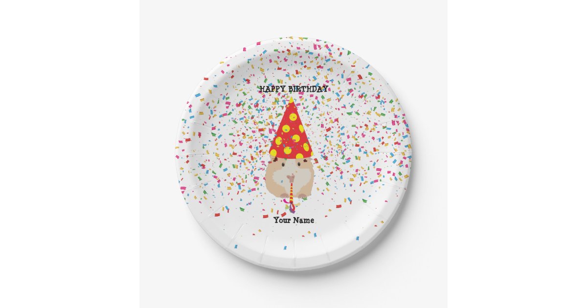 Hamster Partying - Animals at Birthday Party Name Paper Plates | Zazzle