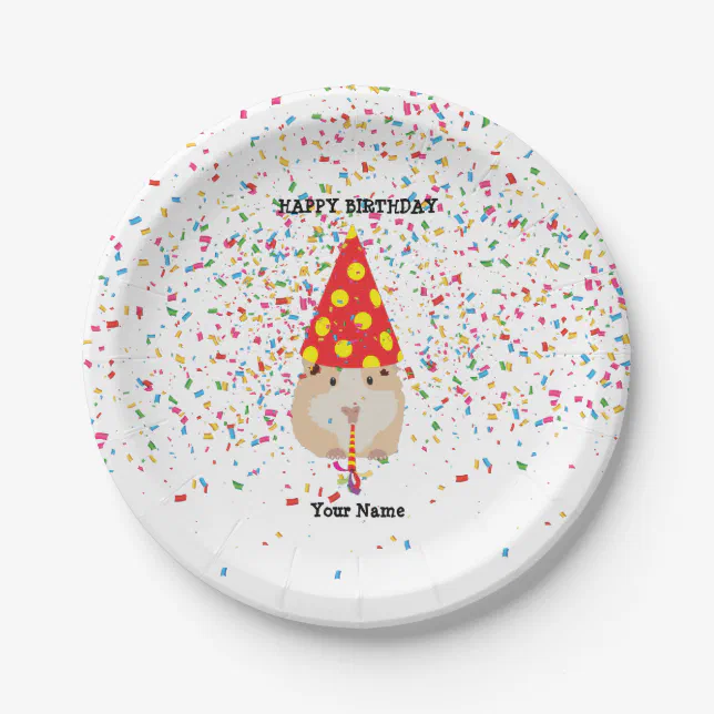 Hamster Partying - Animals at Birthday Party Name Paper Plates | Zazzle