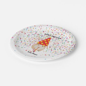 Hamster Partying - Animals at Birthday Party Name Paper Plates | Zazzle
