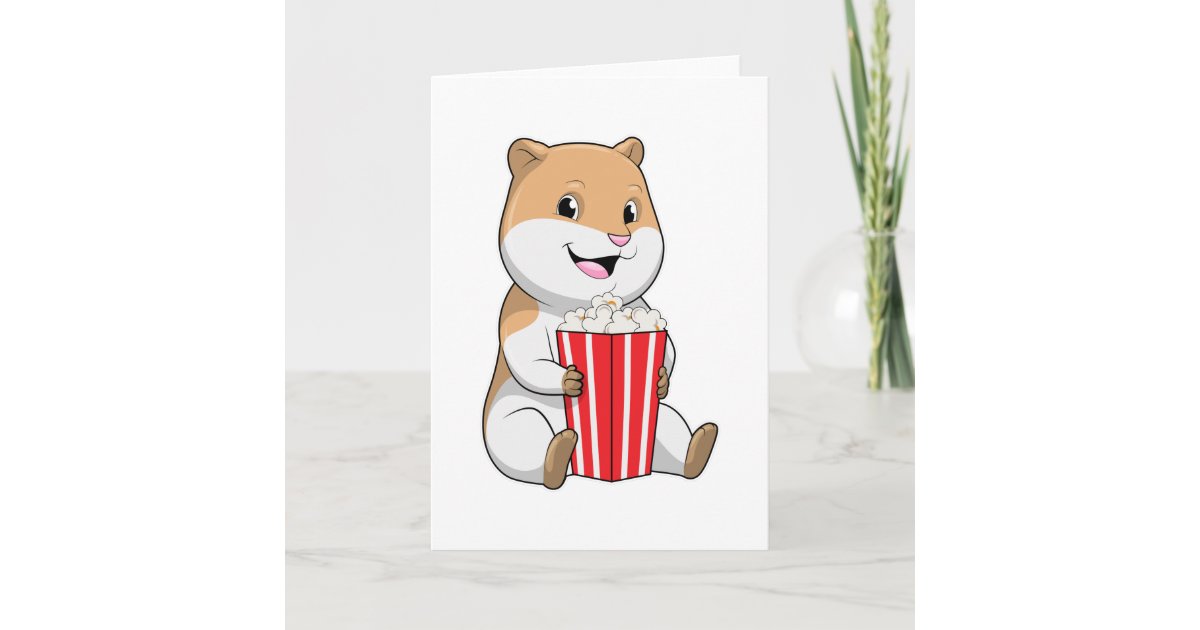 Hamster with Cone of Popcorn Card | Zazzle