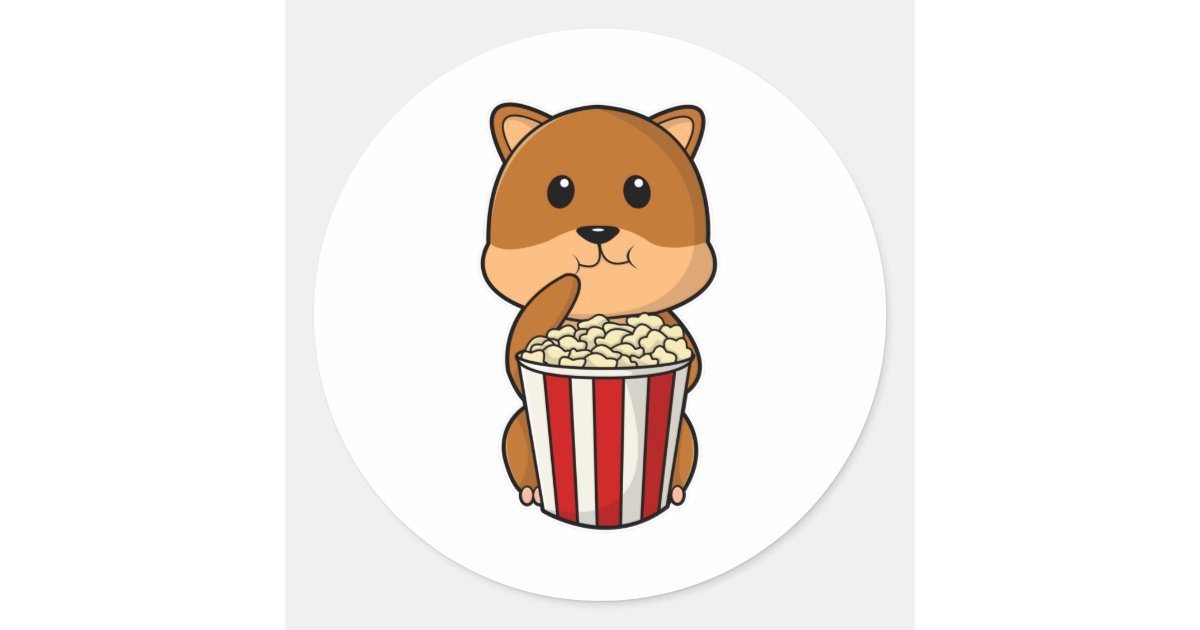 Hamster with Cone of Popcorn Classic Round Sticker | Zazzle