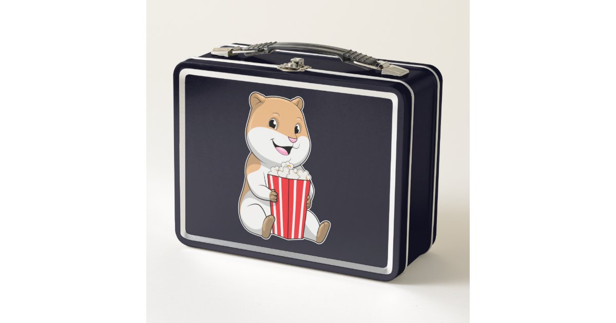 Hamster with Cone of Popcorn Metal Lunch Box | Zazzle