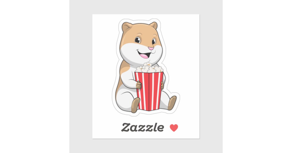 Hamster with Cone of Popcorn Sticker | Zazzle