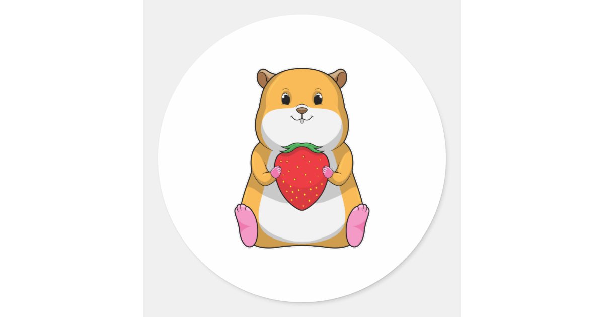 Hamster with Strawberry Classic Round Sticker | Zazzle