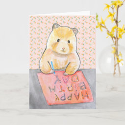 Hamster Writing Happy Birthday Cute Hamster Card | Zazzle
