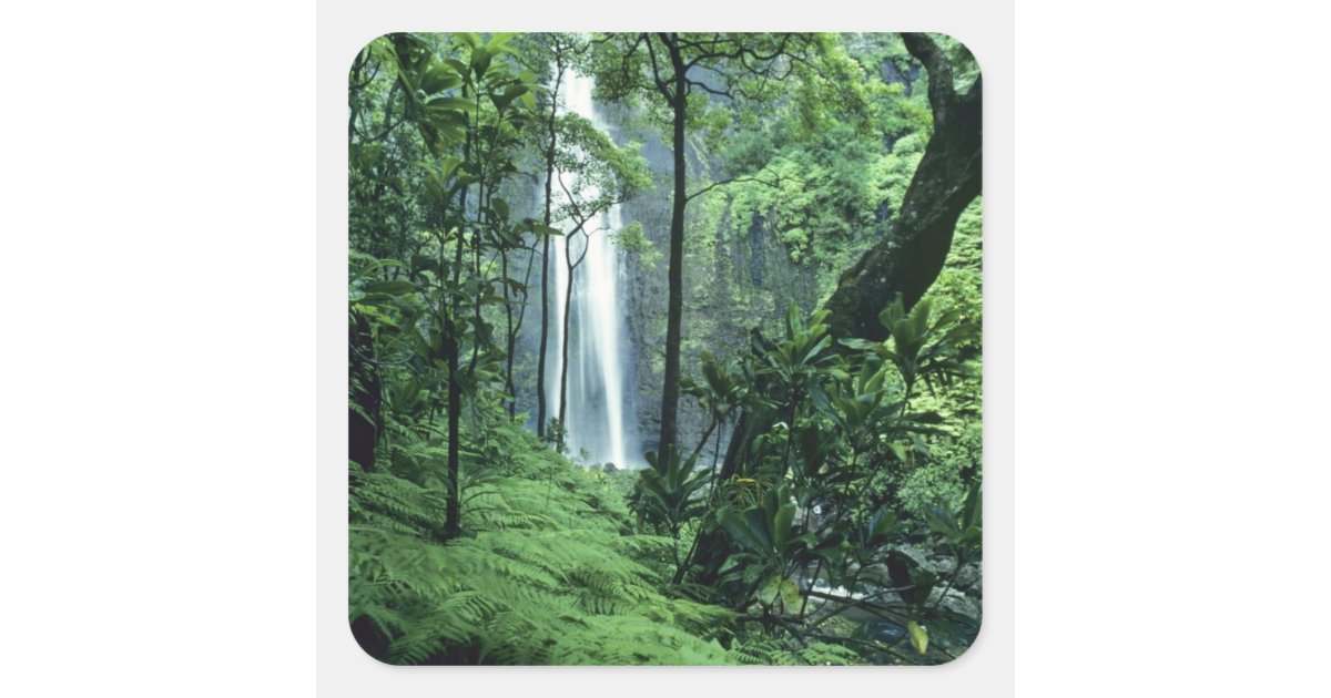 Hanakapiai Falls along the Na Pali Coast, Kauai, Square Sticker | Zazzle