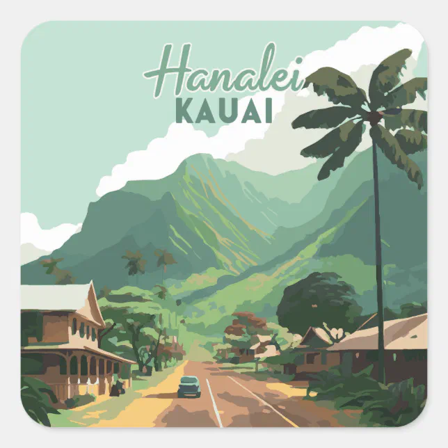 Hanalei Kauai Hawaii Bay Mountains Green Square Sticker | Zazzle