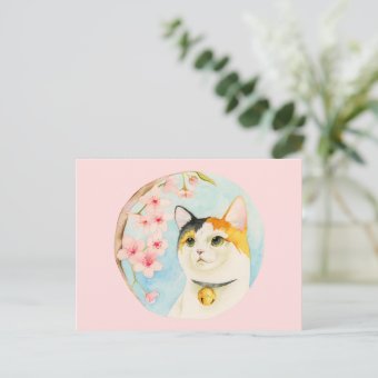 Hanami | Japanese Cartoon Cat Illustration Postcard | Zazzle