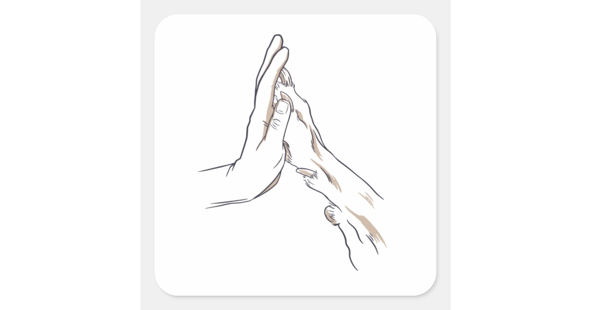 Hand and Dog Paw Square Sticker | Zazzle