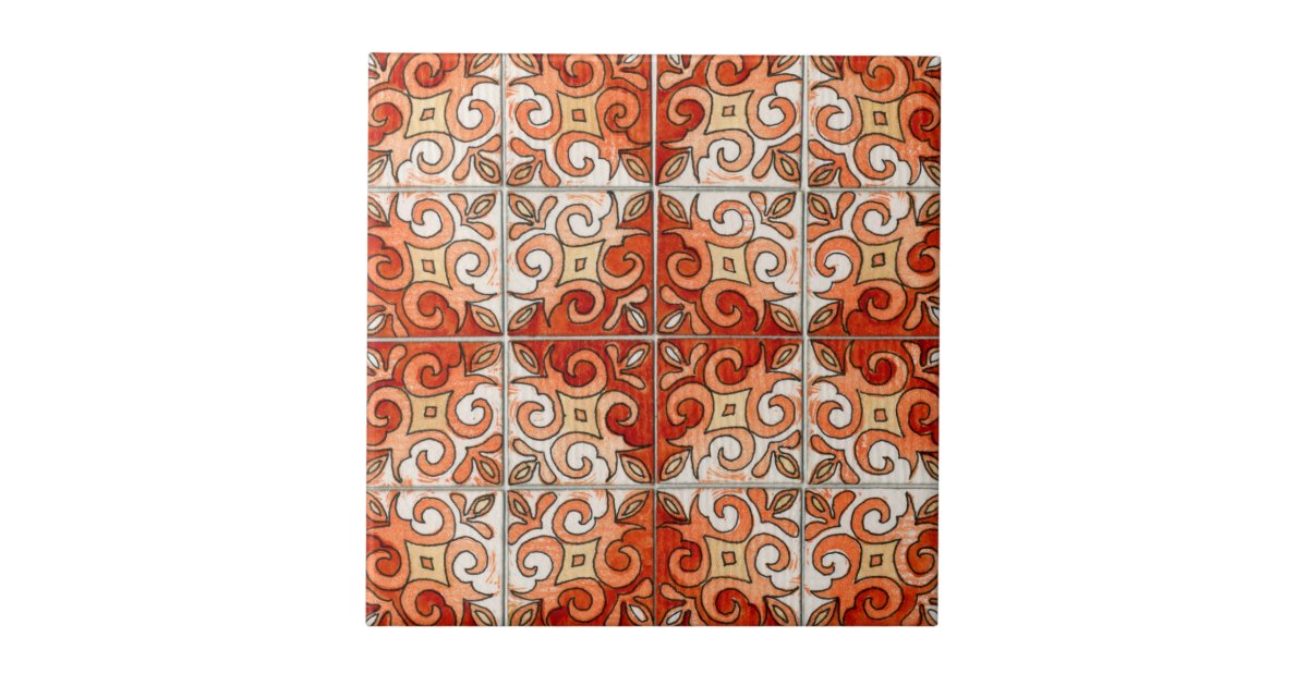 Hand Carved Tile Design Painted in Watercolors | Zazzle