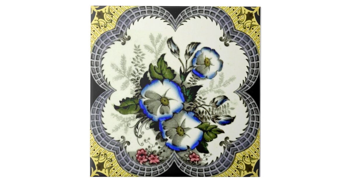 Hand Colored Victorian Framed Floral Transferware Ceramic Tile | Zazzle