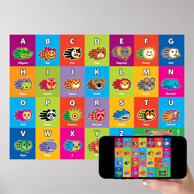 Hand Critter English ABC Alphabet for Kids Poster | Zazzle