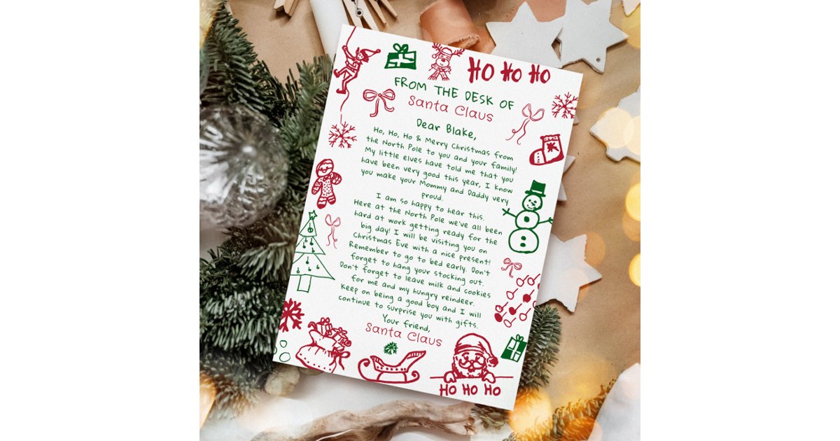 Hand Draw Christmas letter from Santa Invitation | Zazzle