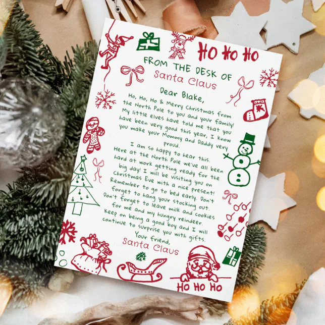 Hand Draw Christmas letter from Santa Invitation | Zazzle