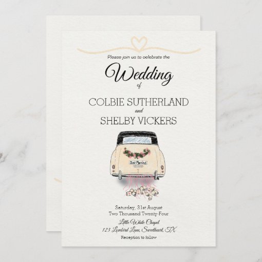 Hand Draw Vintage Car Wedding Invitation | Zazzle