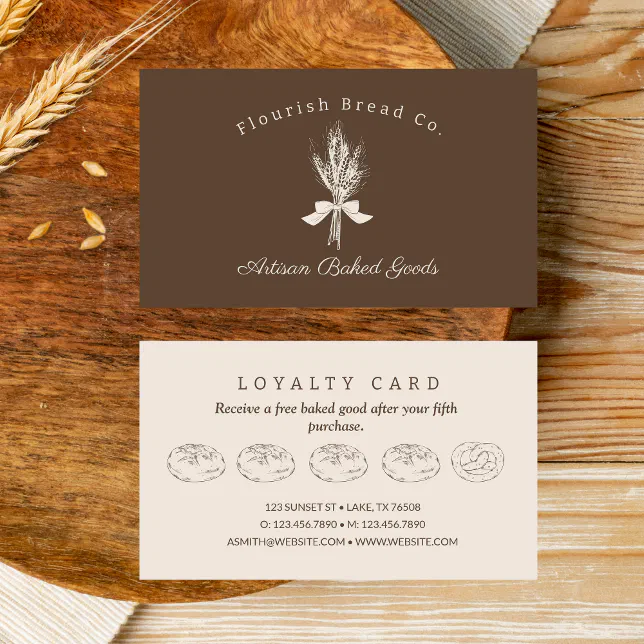 Hand Draw Wheat Bakery Bread Flat Loyalty Card | Zazzle