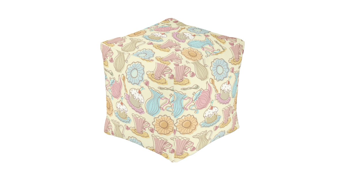 Hand Drawing Dishes Silhouettes Pouf | Zazzle