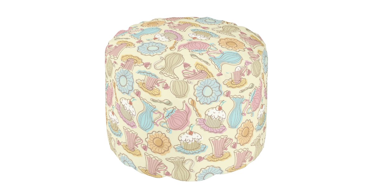 Hand Drawing Dishes Silhouettes Pouf | Zazzle