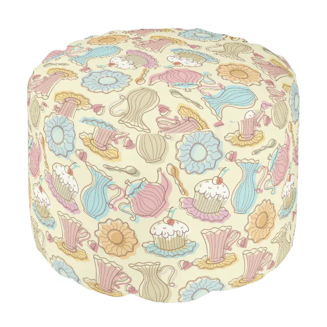 Hand Drawing Dishes Silhouettes Pouf | Zazzle