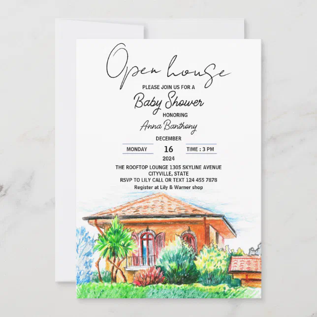 hand drawing open house baby shower invitation | Zazzle