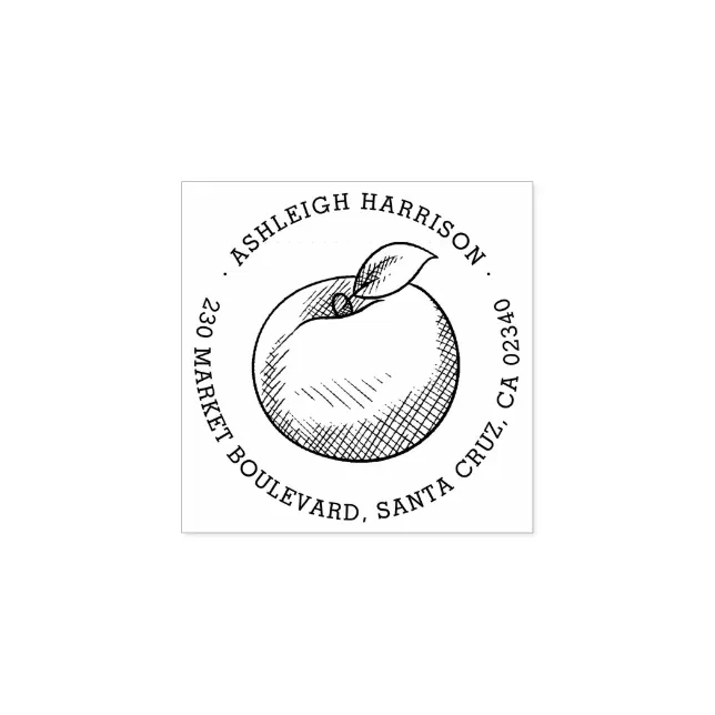 Hand-drawn Apple | Round Name & Return Address Rubber Stamp | Zazzle
