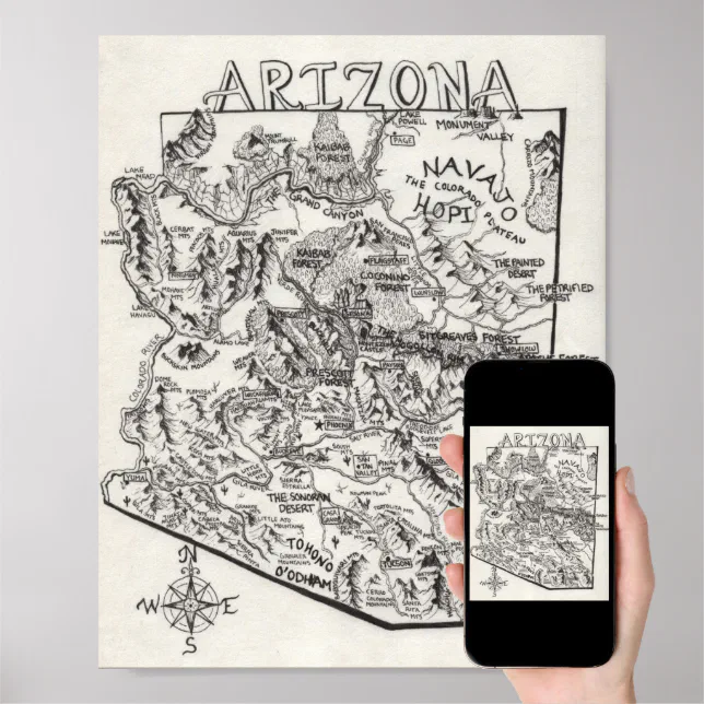 Hand Drawn Arizona Map | Poster | Zazzle