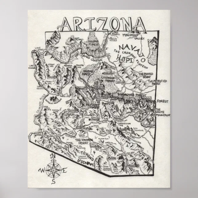 Hand Drawn Arizona Map | Poster | Zazzle