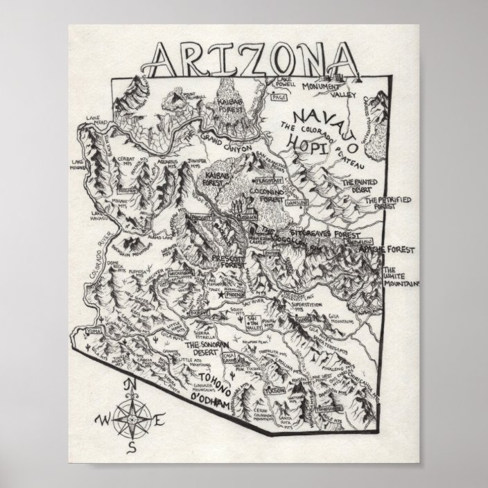 Hand Drawn Arizona Map | Poster | Zazzle