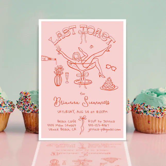 Hand drawn Bachelorette Last Toast Party Invitation | Zazzle