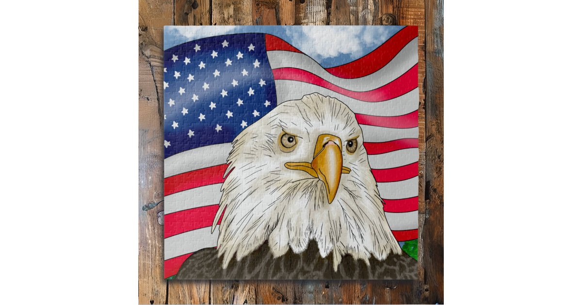 Hand Drawn Bald Eagle and American Flag Patriotic Jigsaw Puzzle | Zazzle