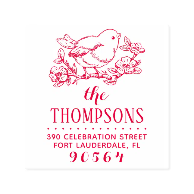 Hand-drawn Bird & Branch Name Return Address Self-inking Stamp | Zazzle