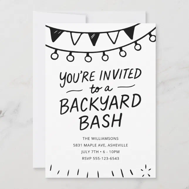 Hand Drawn Black and White Backyard Party Invitation | Zazzle