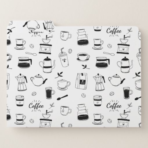 Hand Drawn Black Coffee and Cafe Pattern File Folder | Zazzle