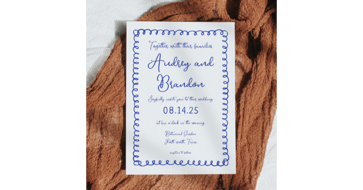 Hand Drawn Blue French Wedding Invitations | Zazzle