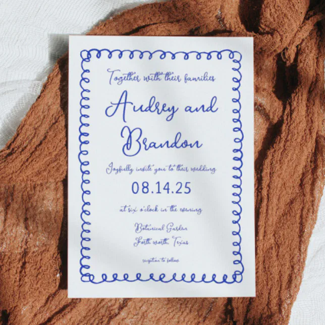 Hand Drawn Blue French Wedding Invitations | Zazzle