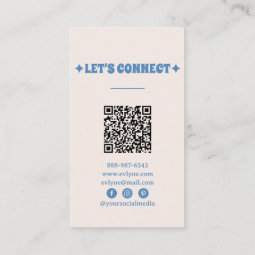 Hand Drawn Blue Retro Groovy QR Code Floral Trendy Business Card | Zazzle