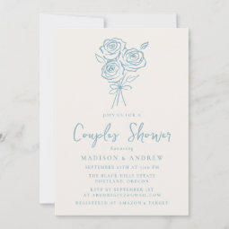 Hand-Drawn Blue Rose Bouquet Couples Bridal Shower Invitation | Zazzle
