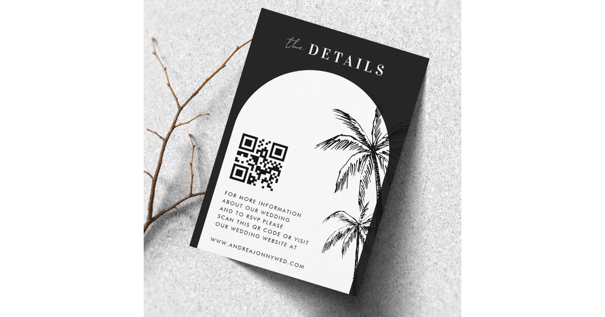 Hand Drawn Boho Palm Trees QR Code Details Wedding Enclosure Card | Zazzle