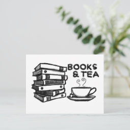 Hand drawn Books & Tea Postcard | Zazzle