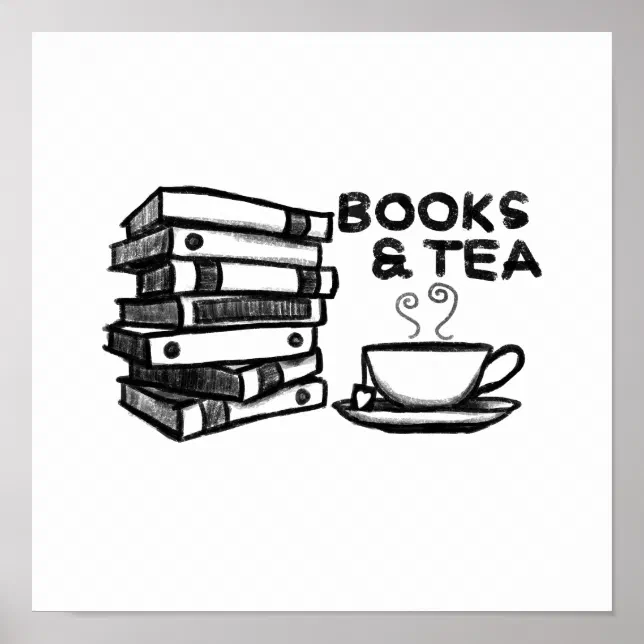 Hand drawn Books & Tea Poster | Zazzle