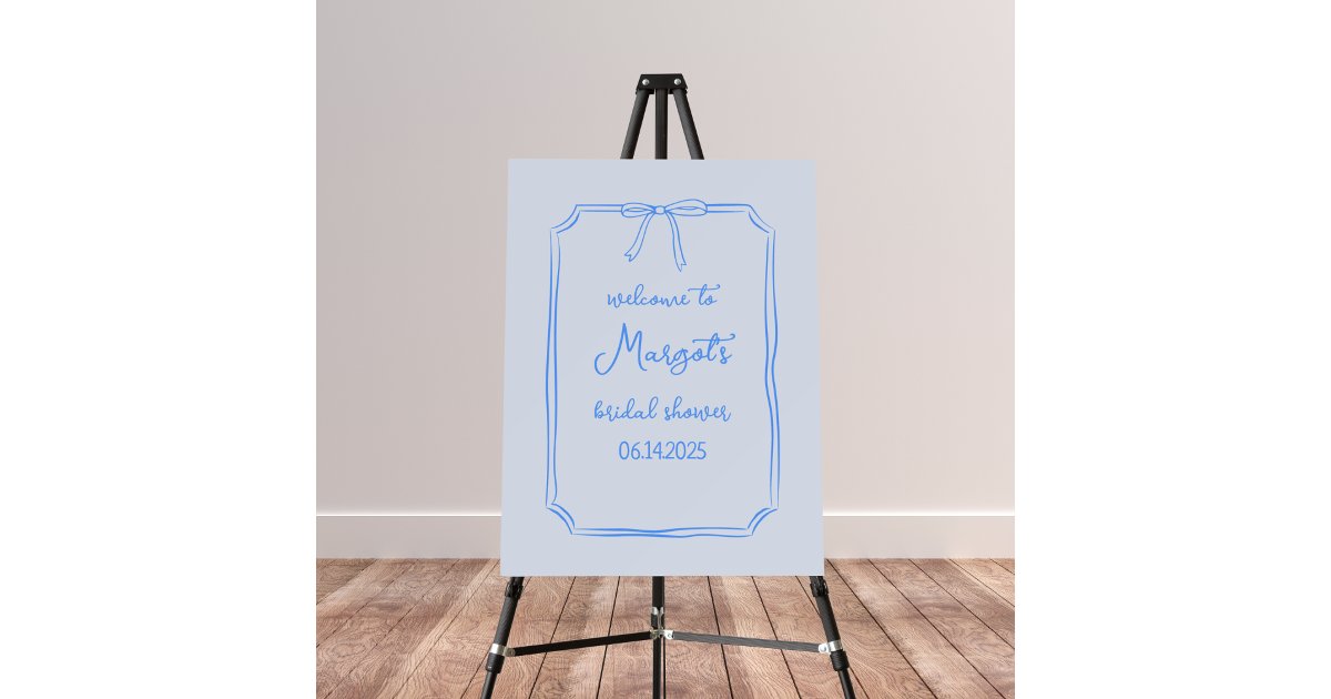 Hand Drawn Bow Coquette Cute Blue Welcome Sign | Zazzle