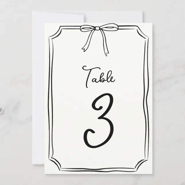 Hand Drawn Bow Cute Coquette Chic Table Number | Zazzle