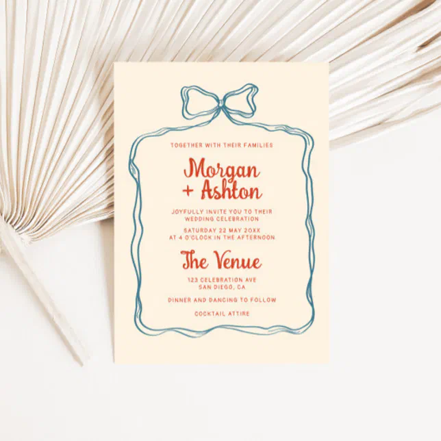 Hand Drawn Bow Frame Wedding Invitation | Zazzle