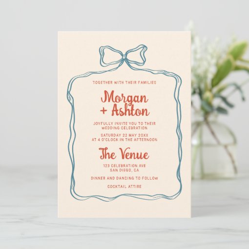 Hand Drawn Bow Frame Wedding Invitation | Zazzle