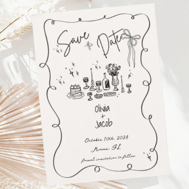 Hand Drawn Bow Squiggle Scribble Wedding Invitation | Zazzle