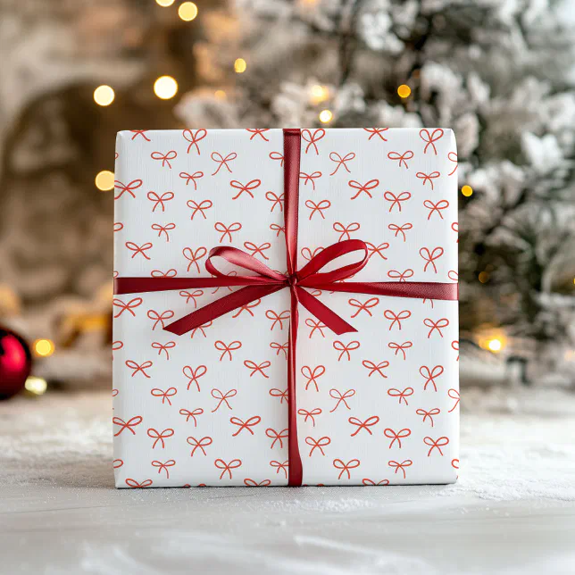 Hand-drawn bows holiday wrapping paper - red | Zazzle